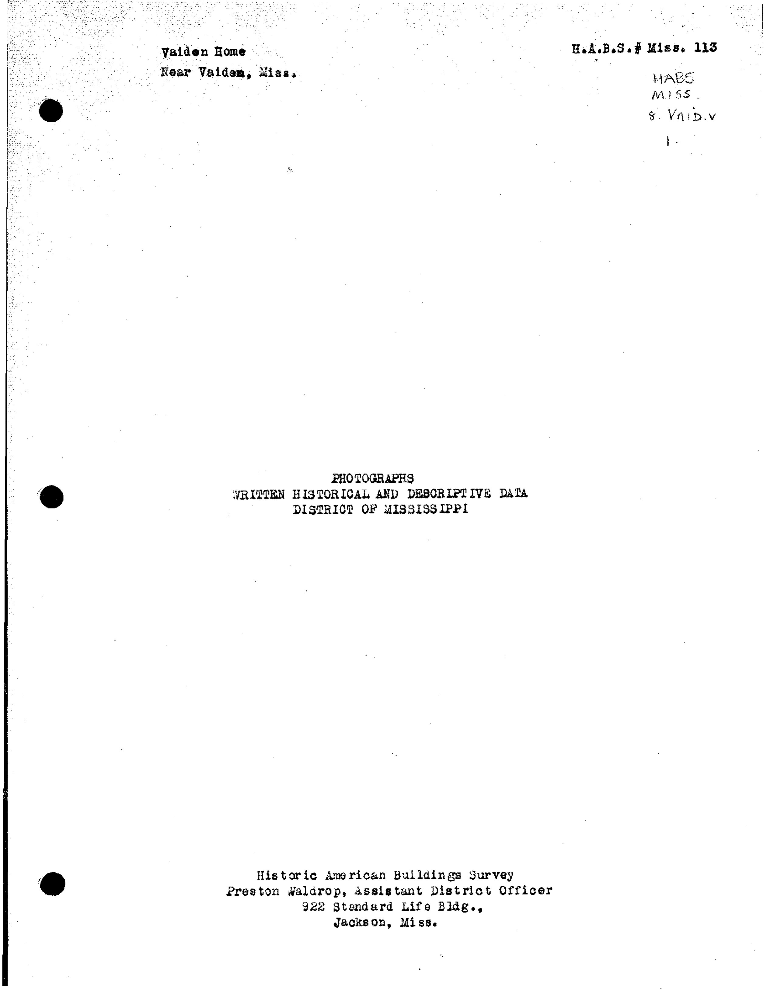 HABS in Mississippi: Dr. C.M. Vaiden House, Vaiden – Preservation in ...