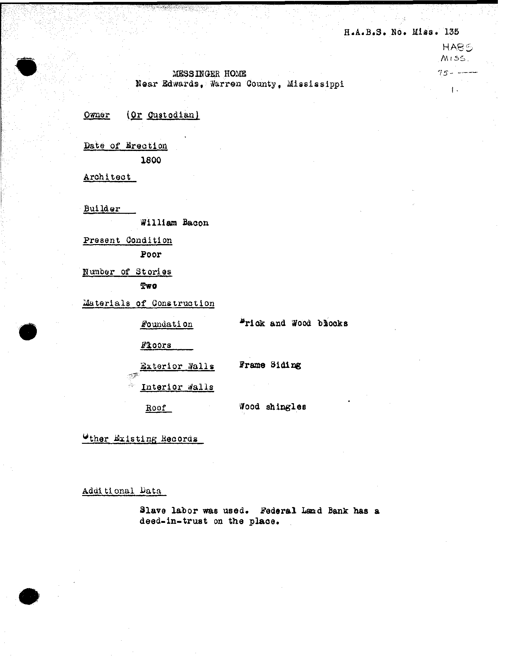 HABS in Mississippi: Messinger House, near Edwards – Preservation in ...